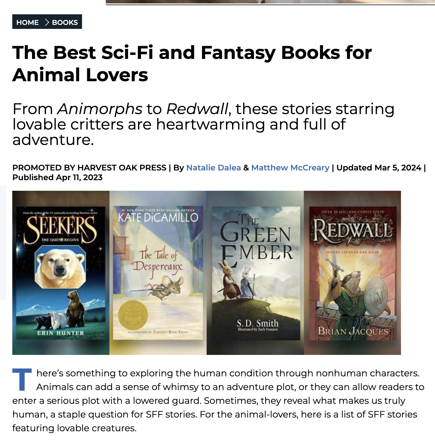 Best Sci-Fi and Fantasy Books for Animal Lovers – Article – Christopher ...
